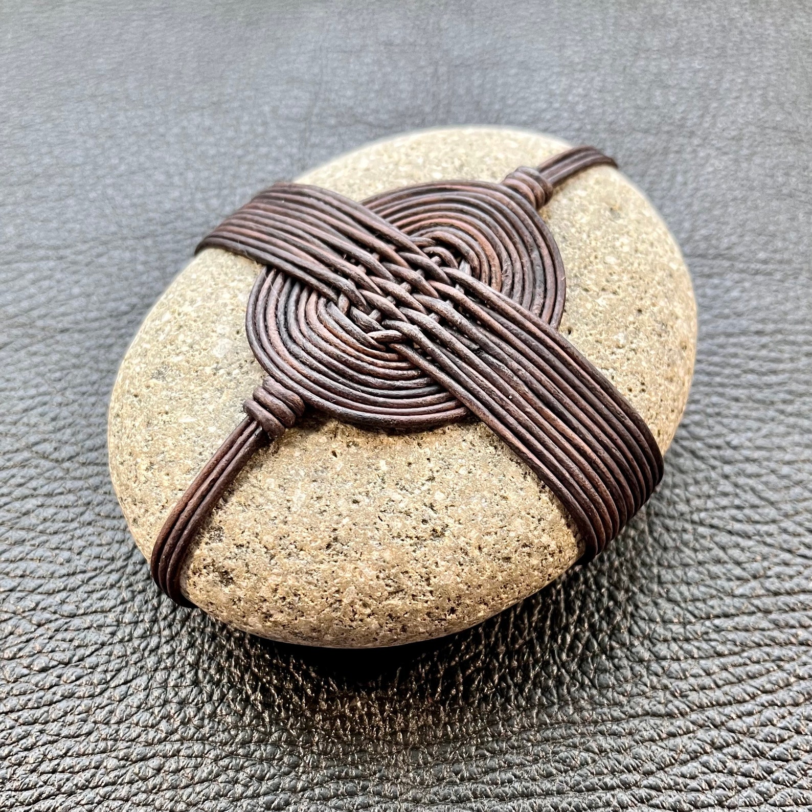Large Leather Wrapped Rock, Wrapped Stone, Zen Stone, Meditation Stone ...