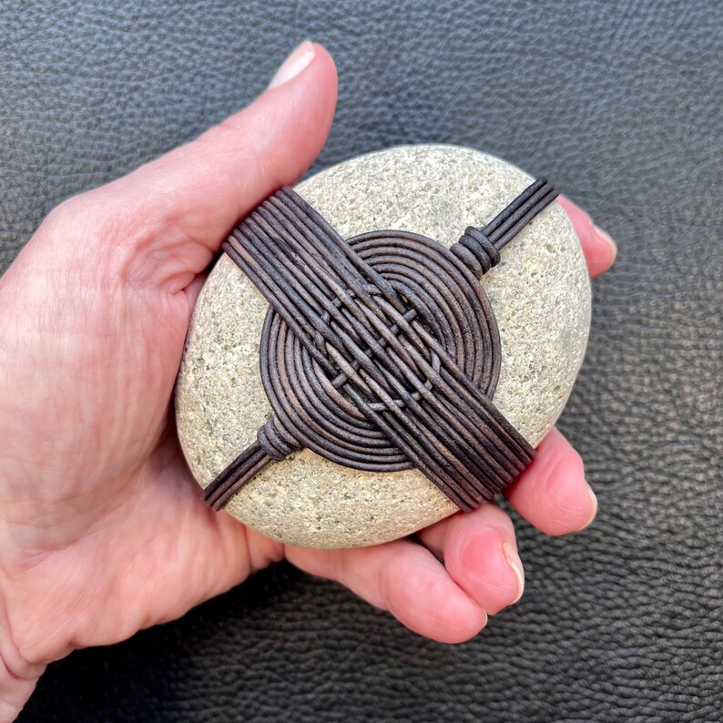 Large Leather Wrapped Rock, Wrapped Stone, Zen Stone, Meditation Stone ...