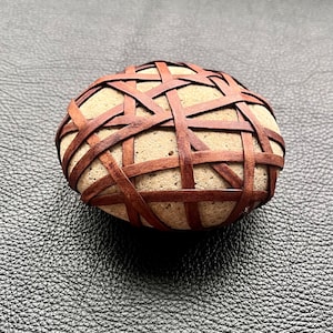 Large Random Weave Wrapped Rock, Wrapped Stone, Zen Stone, Leather ...