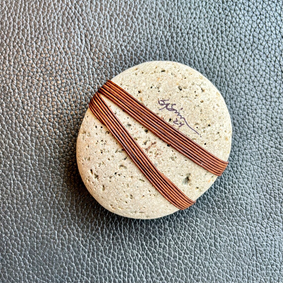 Large Leather Wrapped Rock, Wrapped Stone, Zen Stone, Meditation Stone ...