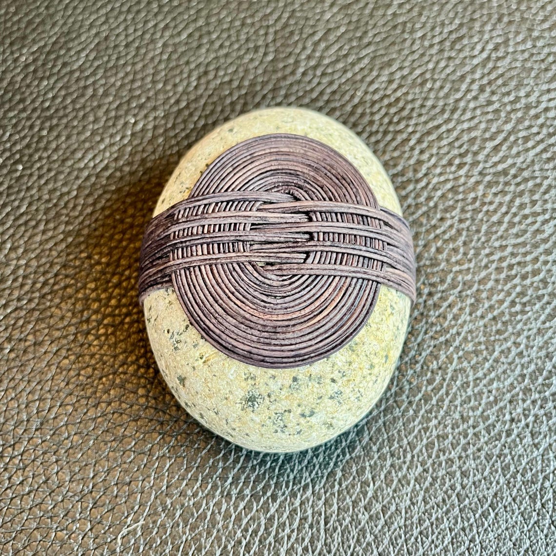 Large Leather Wrapped Rock, Wrapped Stone, Zen Stone, Meditation Stone ...