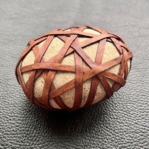 Large Random Weave Wrapped Rock, Wrapped Stone, Zen Stone, Leather ...