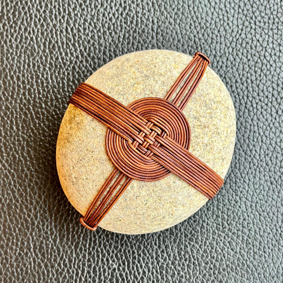 Large Leather Wrapped Rock, Wrapped Stone, Zen Stone, Meditation Stone ...