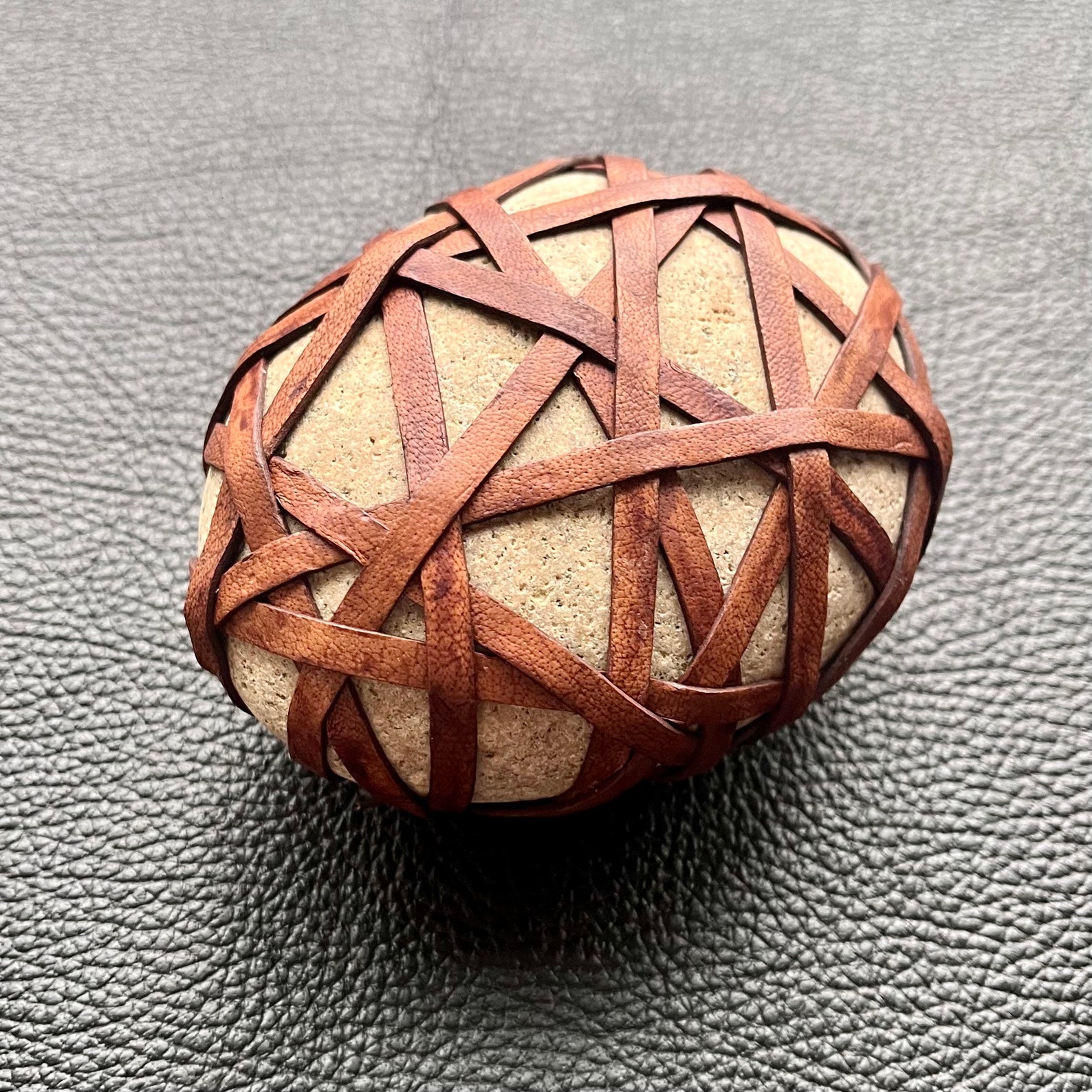 Large Random Weave Wrapped Rock, Wrapped Stone, Zen Stone, Leather ...