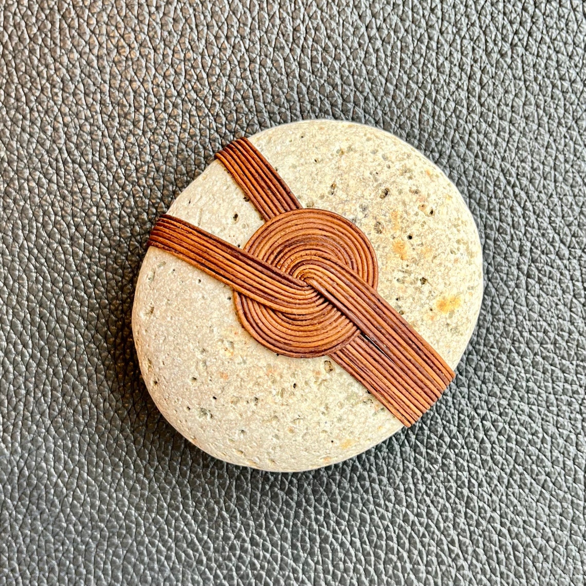 Large Leather Wrapped Rock, Wrapped Stone, Zen Stone, Meditation Stone ...