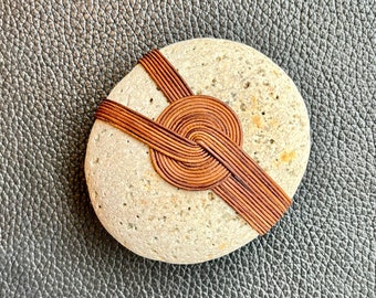 Large Random Weave Wrapped Rock, Wrapped Stone, Zen Stone, Leather ...