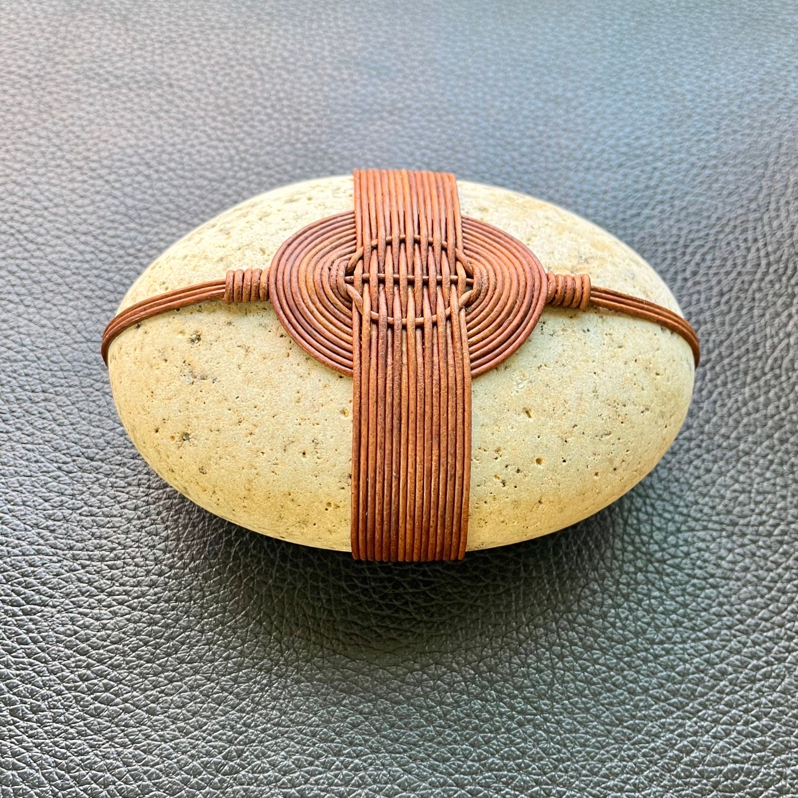 EXTRA LARGE Leather Wrapped Rock, Wrapped Stone, Zen Stone, Meditation ...