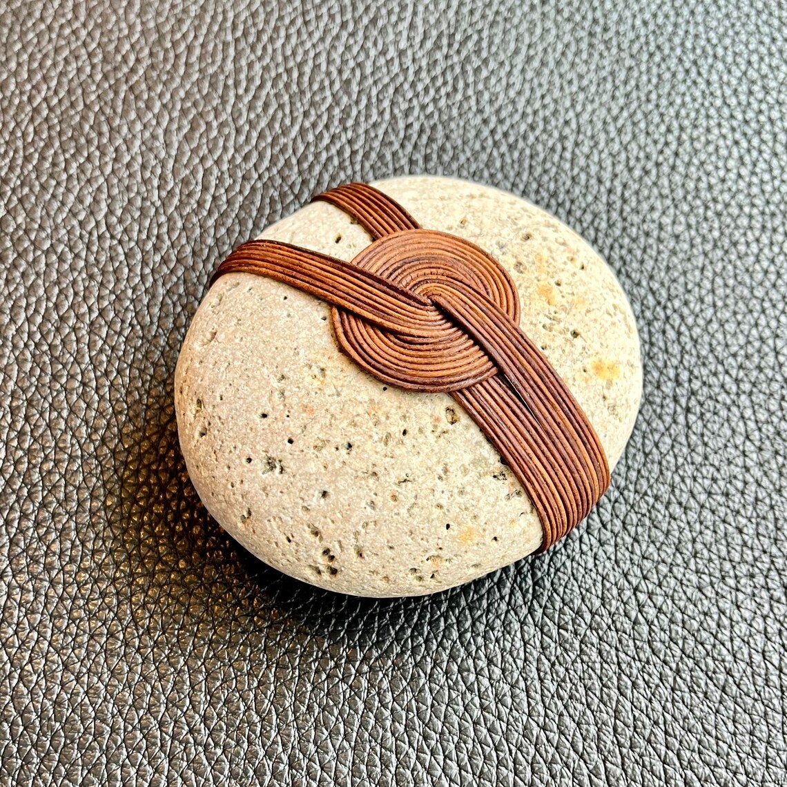 Large Leather Wrapped Rock, Wrapped Stone, Zen Stone, Meditation Stone ...