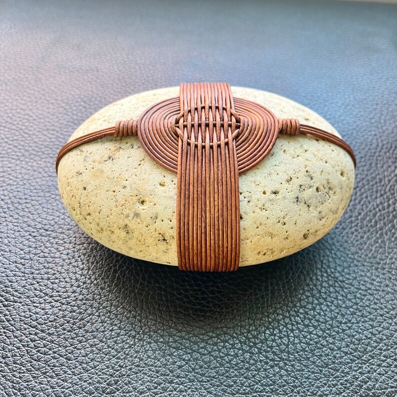 EXTRA LARGE Leather Wrapped Rock, Wrapped Stone, Zen Stone, Meditation ...