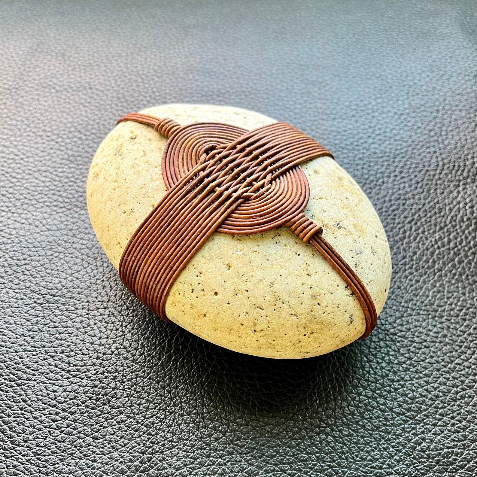 EXTRA LARGE Leather Wrapped Rock, Wrapped Stone, Zen Stone, Meditation ...
