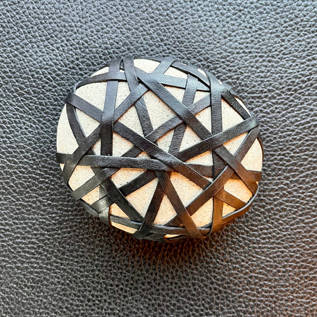 Large Random Weave Wrapped Rock, Wrapped Stone, Zen Stone, Leather ...