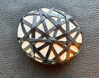 Large Random Weave Wrapped Rock, Wrapped Stone, Zen Stone, Leather ...