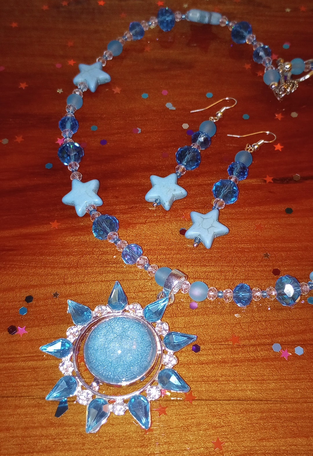Sunburst Star Sunstone Rhinestone Crystal Turquoise Pendant Necklace ...