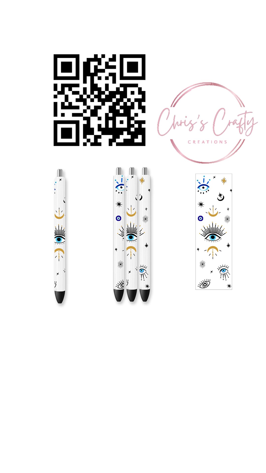 UV DTF Blue Evil Eye Pen Wrap | Permanent Adhesive | Waterproof | Ink ...