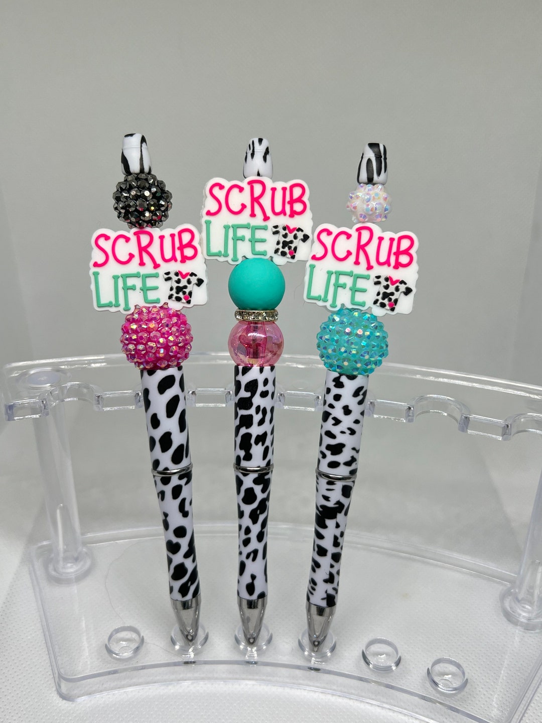 Scrub Life Cow Print Nurse Medical Beaded Pen, Fun Pens Acrylic Beads ...