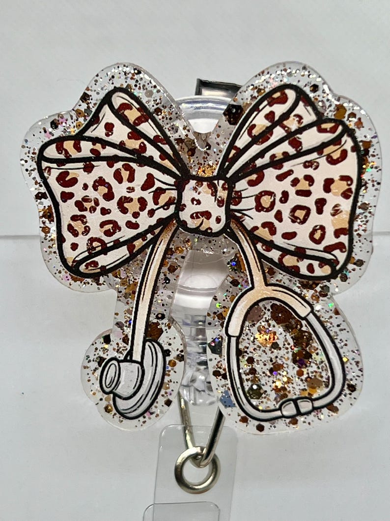 Leopard Bow Stethoscope Acrylic Blank and UVDTF Decal Set, DIY Badge ...