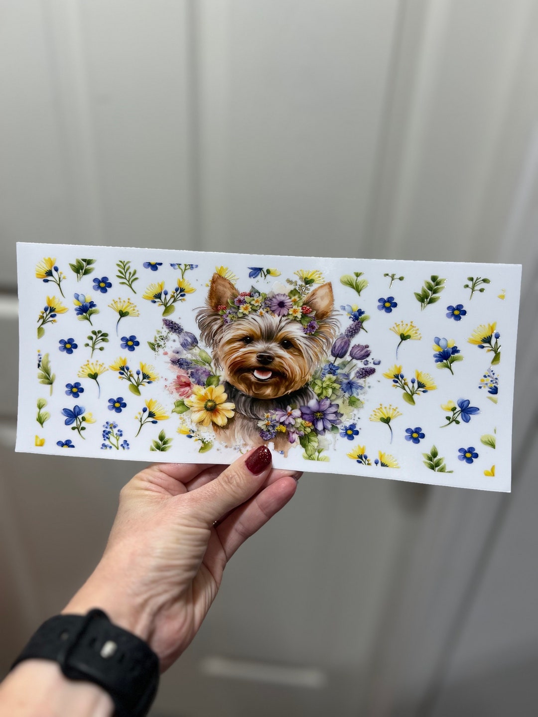 UVDTF Wrap for 16 Oz Flower Yorkie Mom Ready to Apply Permanent ...