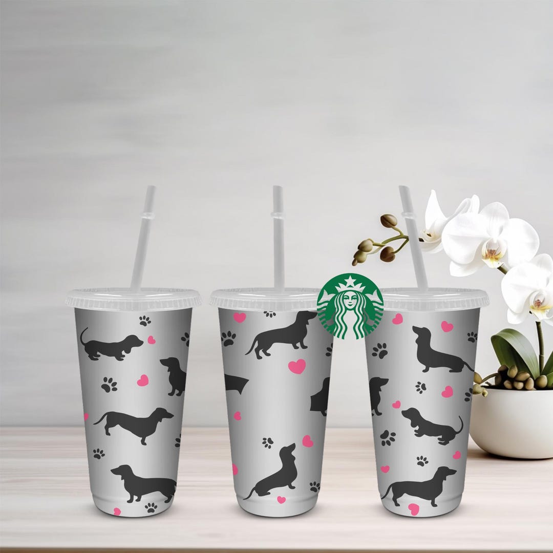 Dachshund Wiener Dog 24oz Tumbler, Heart Paws Wiener Cup, Lid and Straw ...
