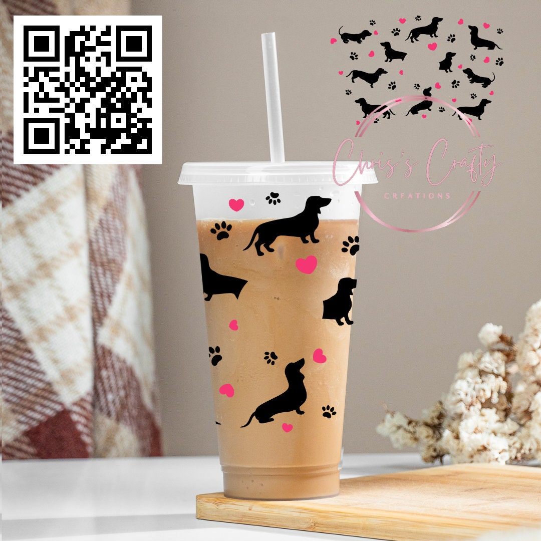 Dachshund Wiener Dog 24oz Tumbler, Heart Paws Wiener Cup, Lid and Straw ...