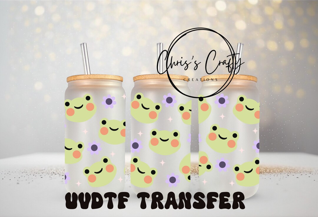 UVDTF Wrap for Cute Frogs Purple Flowers for 16 Oz Can Glass Ready to ...