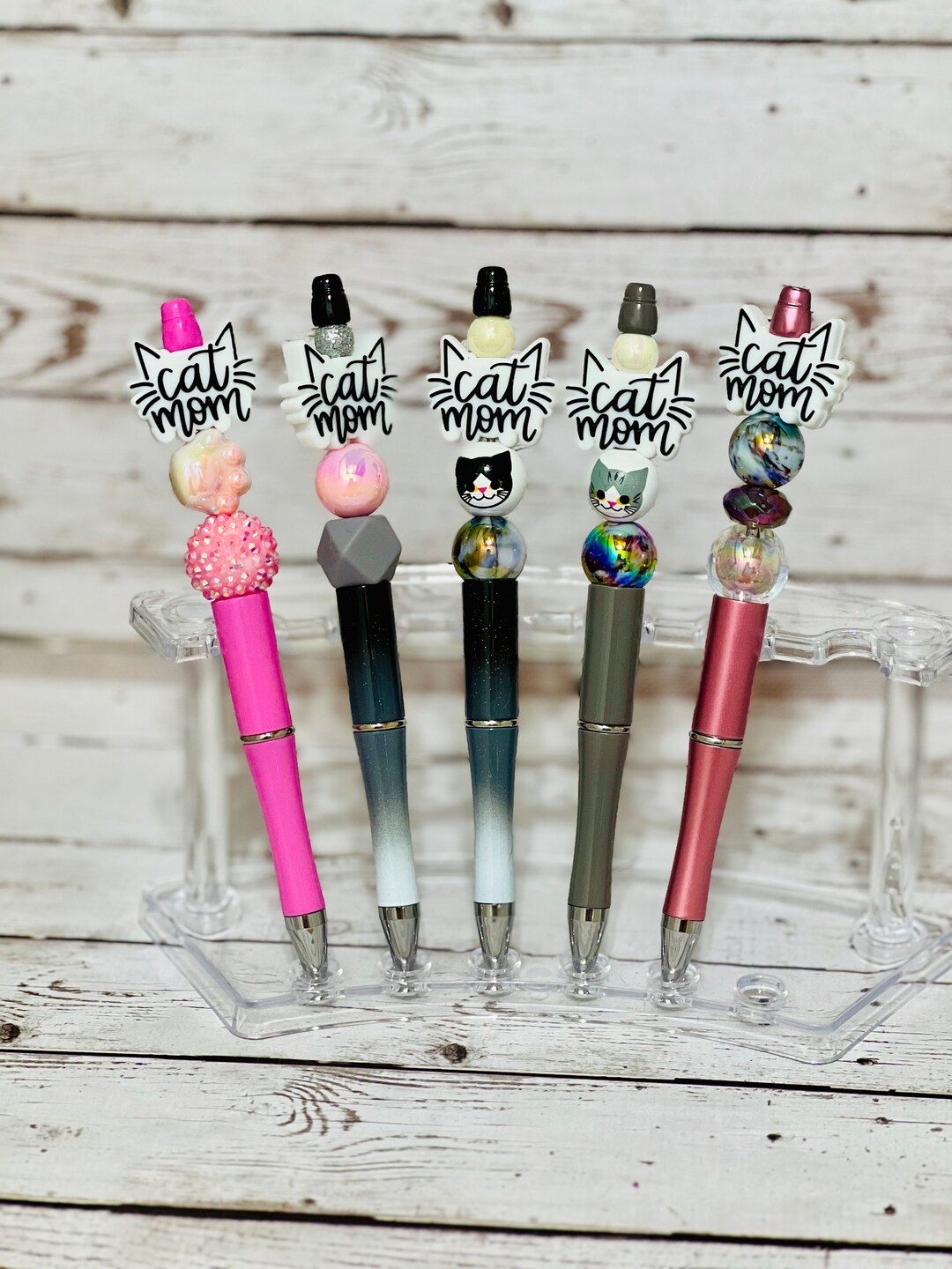 Cat Mom Black Beaded Pen, Sarcastic Pen, Fun Pens Acrylic Beads, Custom ...