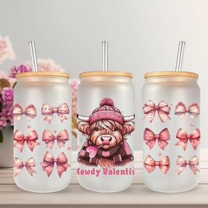 UVDTF Wrap Highland Cow Valentine Howdy 16oz Can Glass Mug Tumbler ...
