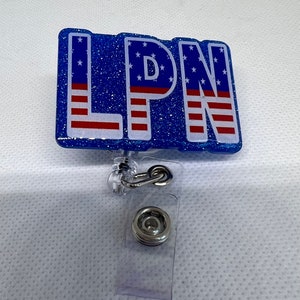 Patriotic LPN Badge Reel, Interchangeable Licensed Practical Nurse ID ...
