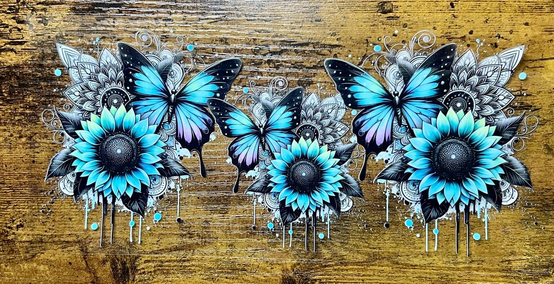 UVDTF Wrap Butterfly Sunflower for 16oz Can Glass Mug Tumbler, Ready to ...