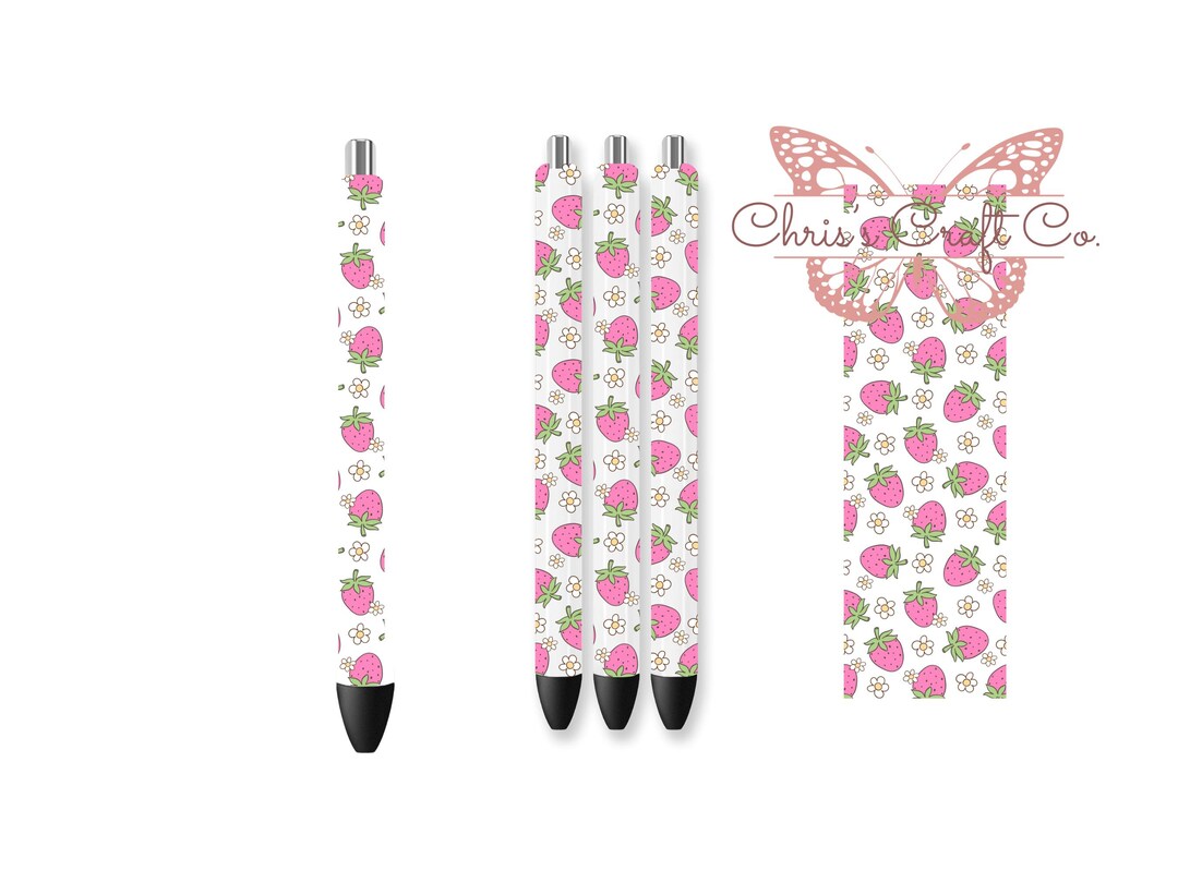 UVDTF Strawberry Flower Pen Wrap, Pink Strawberries, Ink Joy Pen ...