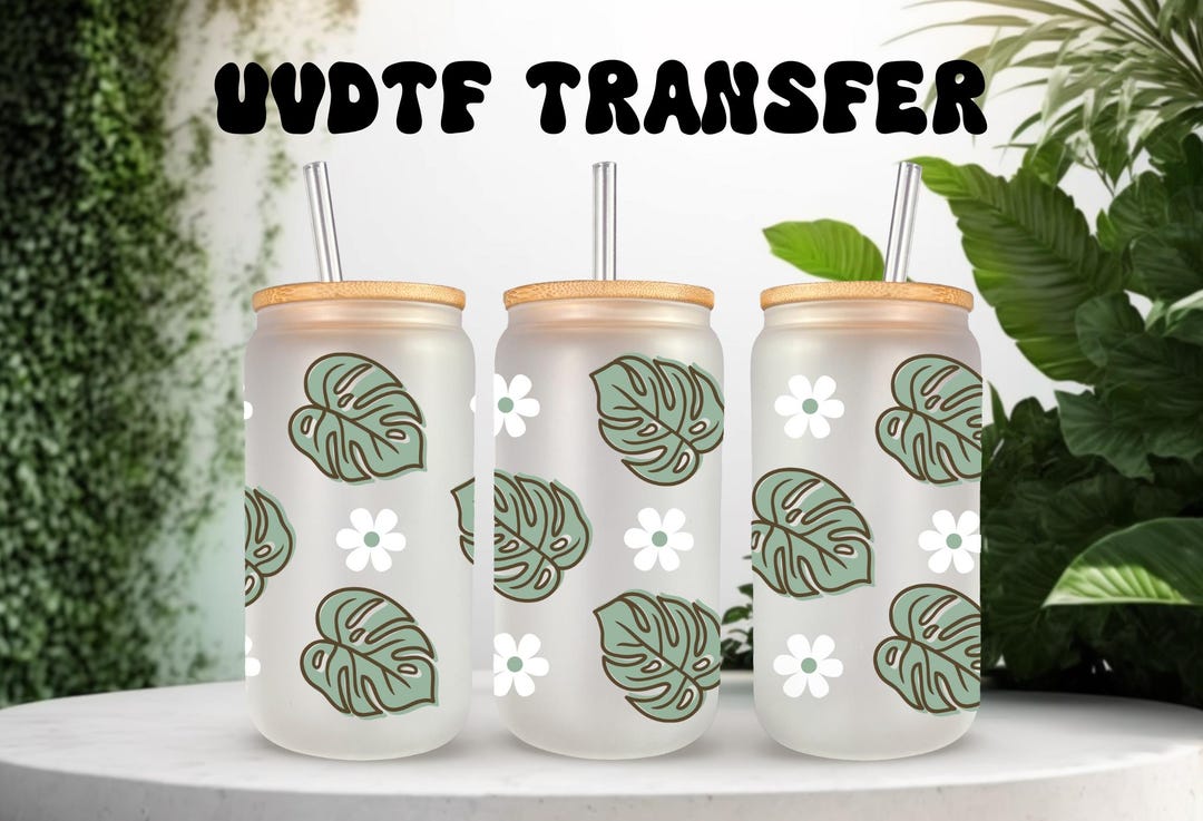 UVDTF Wrap Monstera Daisy Plants 16oz Can Glass Mug Tumbler, Plant ...