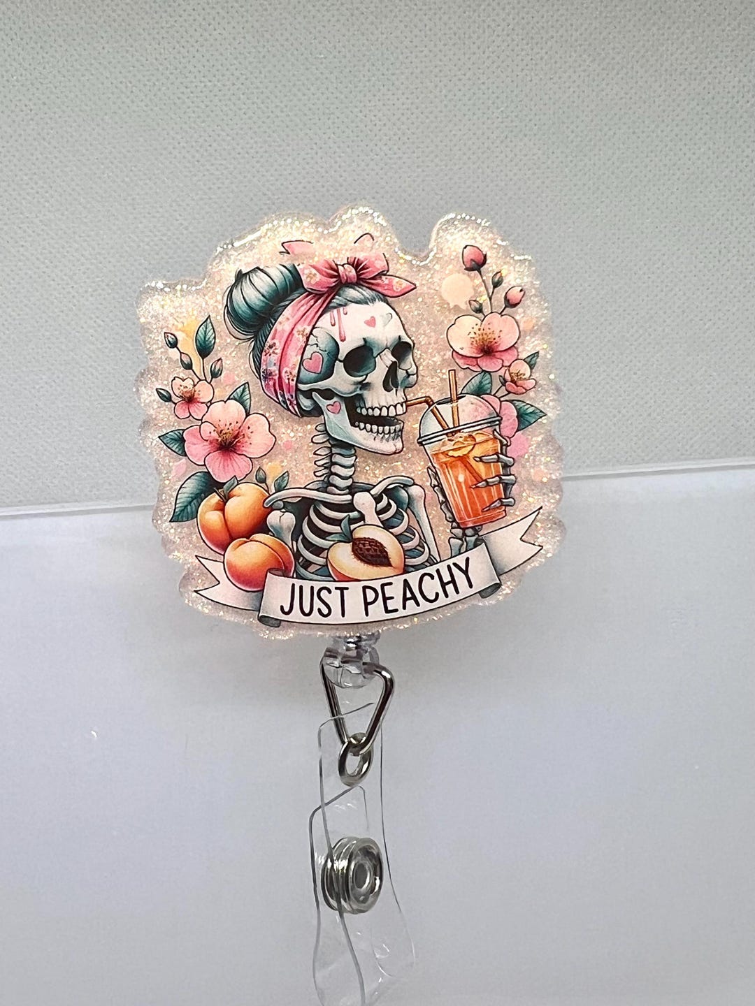 Glittery Skeleton Badge Reel, Just Peachy ID Holder, Retractable Clip ...
