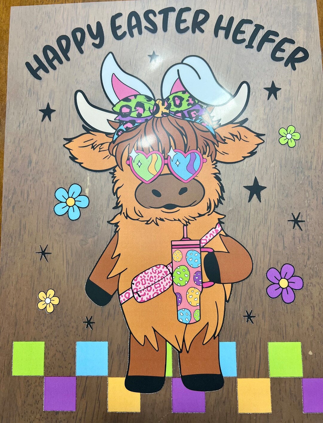 READY to Press Transfer Highland Cow Happy Easter Heifer Colorful ...