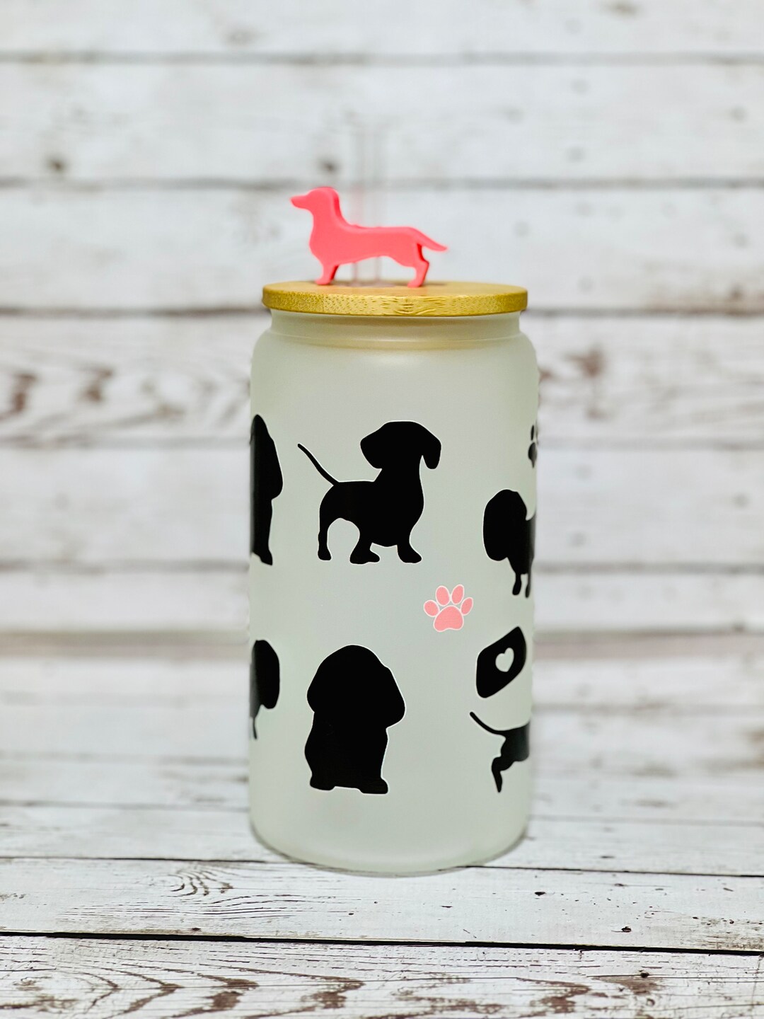 16 Oz Frosted Can Glass With Lid and Straw Dachshund Weiner - Etsy