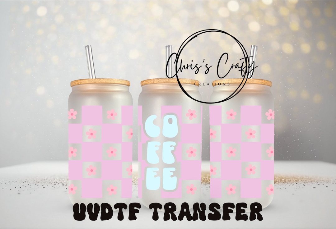 UVDTF Wrap Retro Checker Coffee 16oz Can Glass Mug Tumbler, Coffee Wrap ...