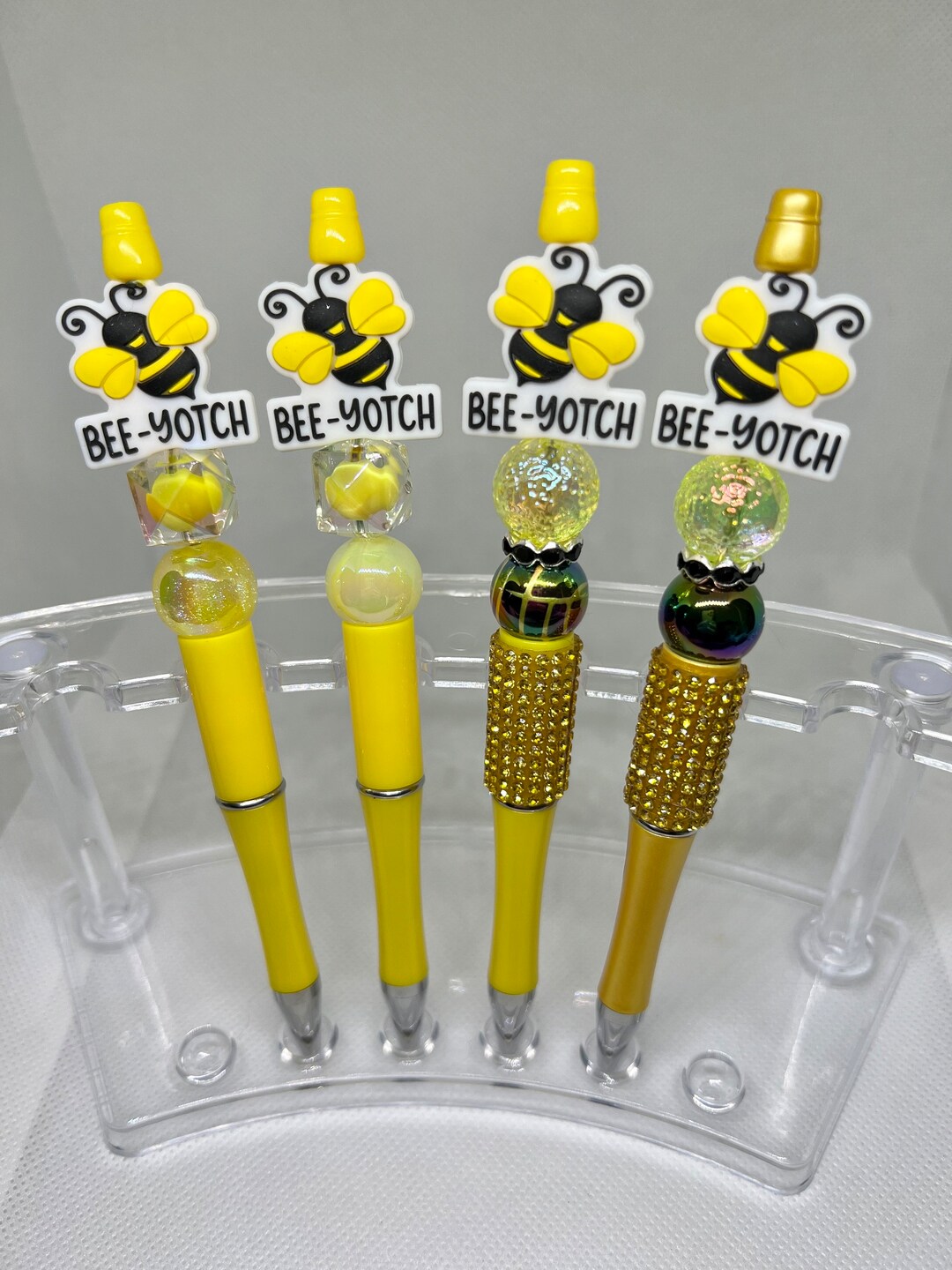 Bee-yotch Bee Yellow Beaded Pen, Fun Pens Acrylic Beads, Custom Pen ...