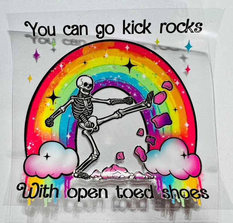 UVDTF Decal Retro Skeleton Kick Rocks 16oz Can Glass Mug Tumbler, Ready ...