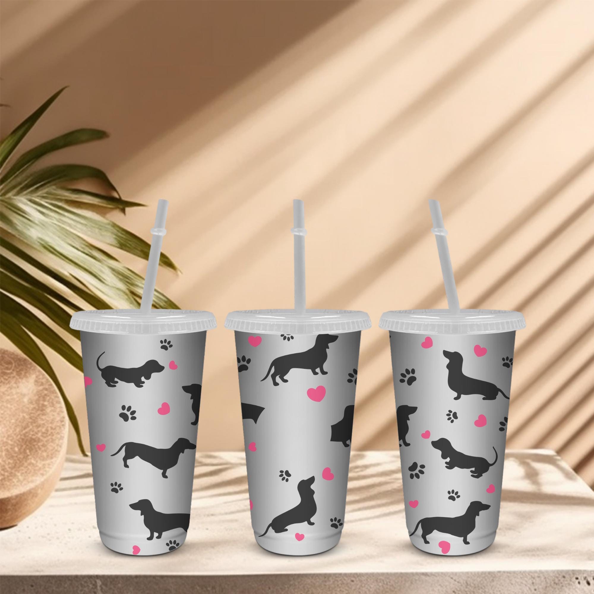Dachshund Wiener Dog 24oz Tumbler, Heart Paws Wiener Cup, Lid and Straw ...