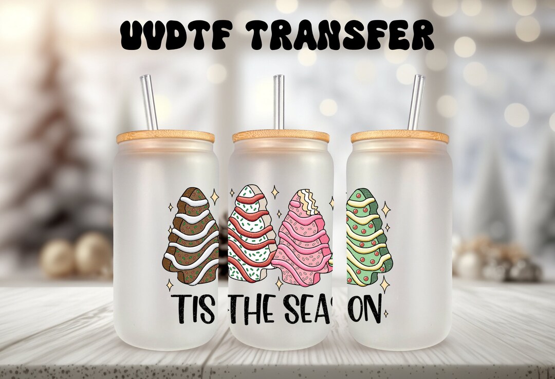 UVDTF Decal Tis the Season Multi Color Cakes 16oz Can Glass Mug Tumbler ...