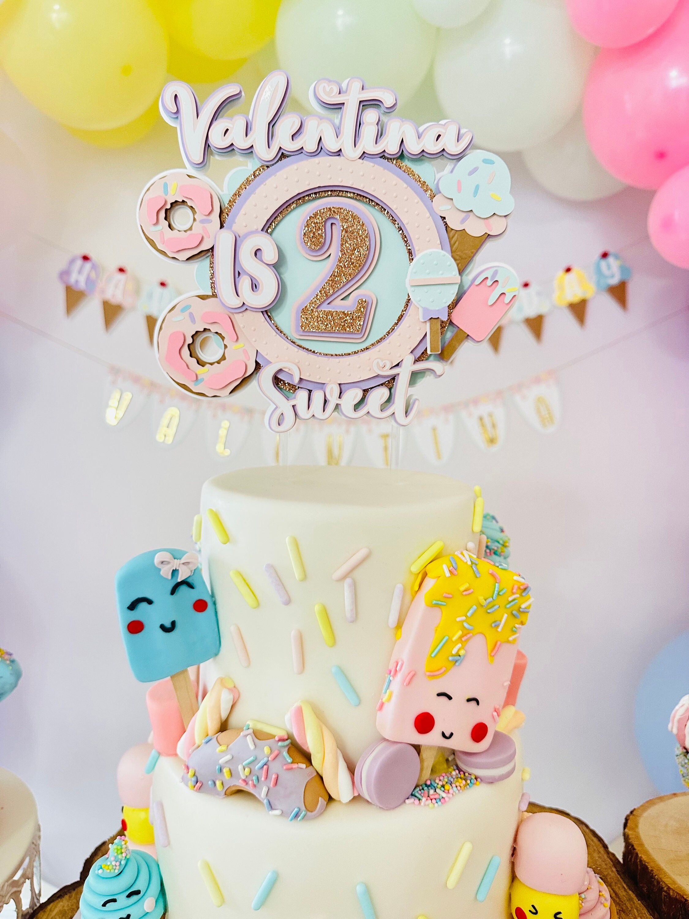 Two Sweet Cake Topper/two Sweet Theme Party/ice Cream Cake Topper/two ...