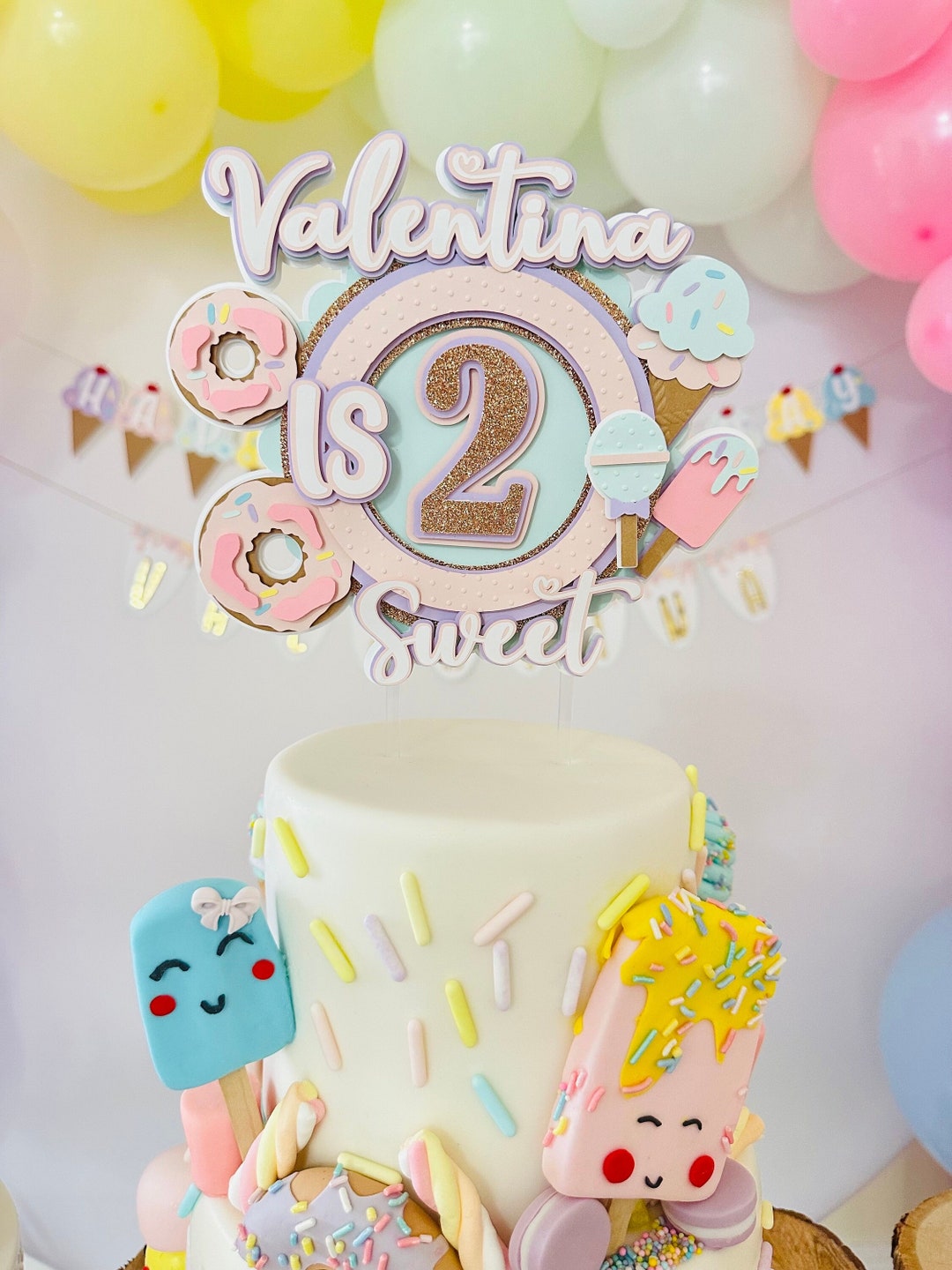 Two Sweet Cake Topper/two Sweet Theme Party/ice Cream Cake Topper/two ...
