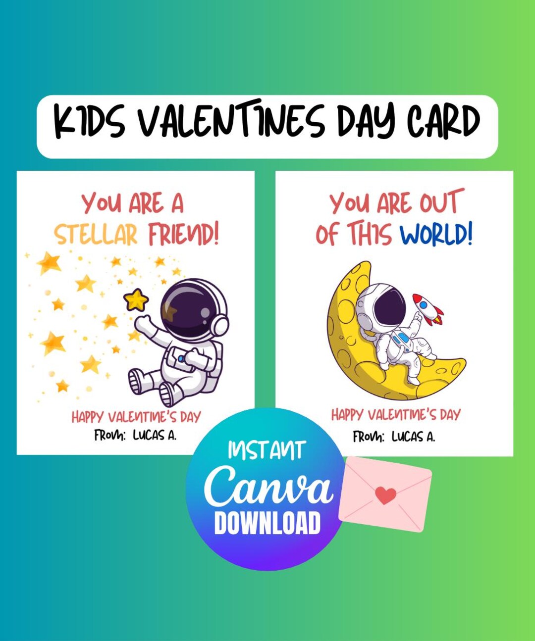 Kids Space Valentines Day Cards,printable Valentines Day Tag,editable ...