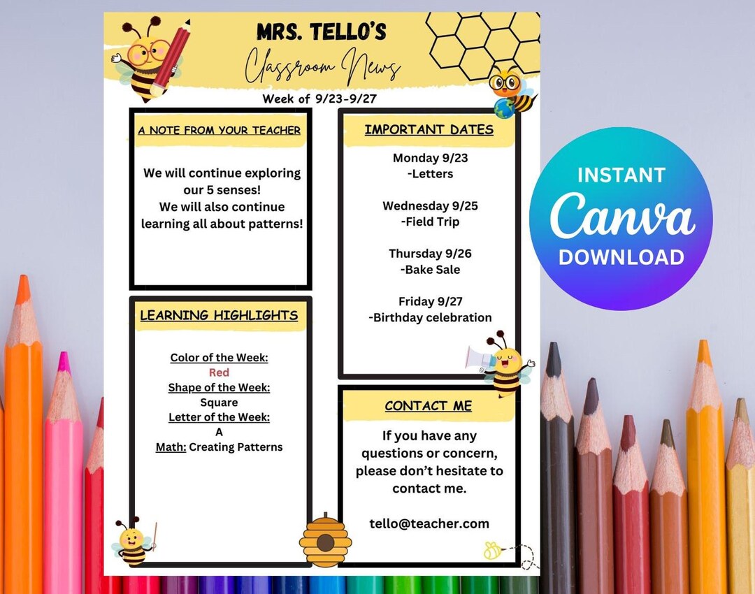 Bee Theme Classroom Newsletter Template,busy Bees Hive Theme Classroom ...
