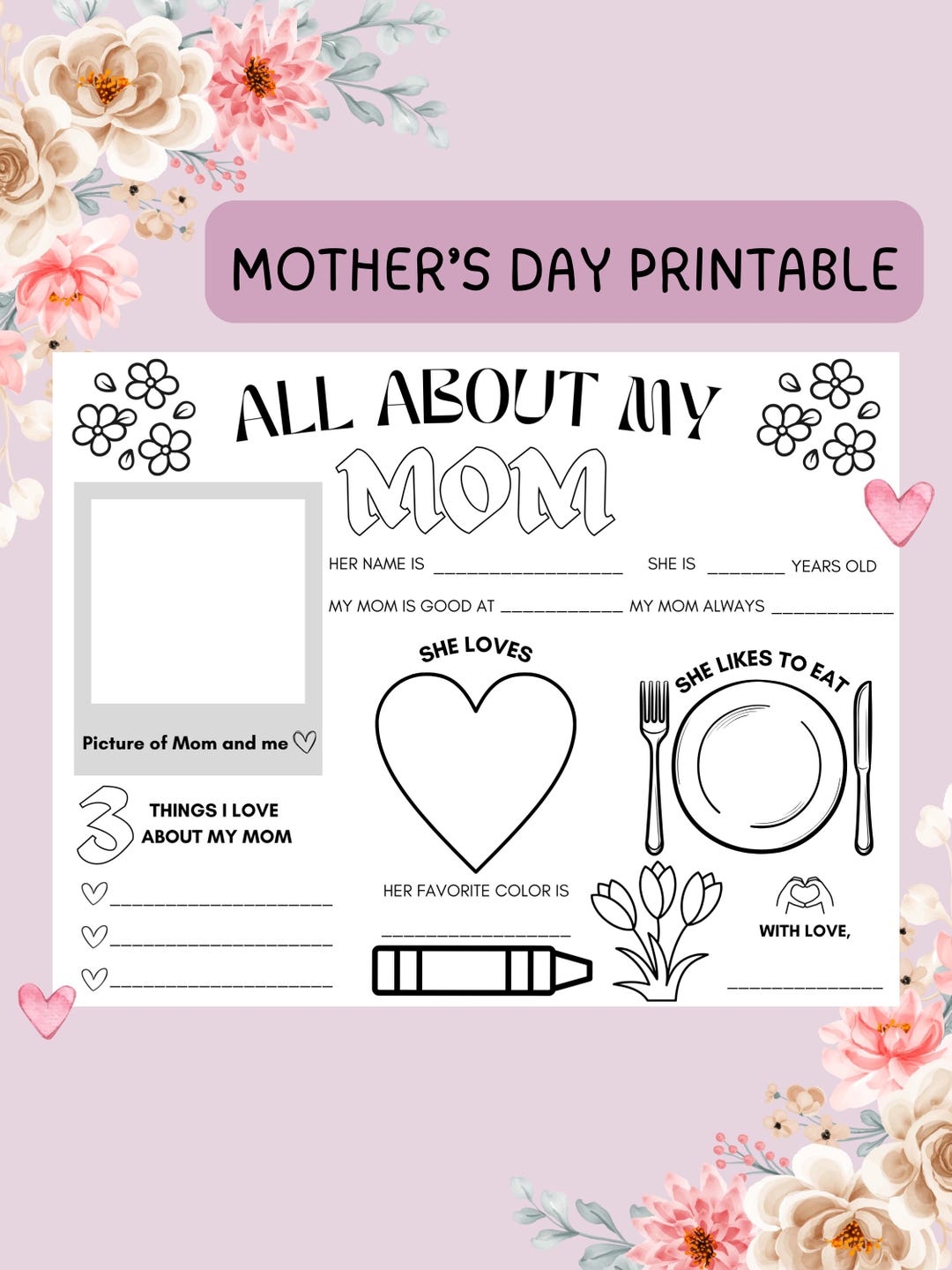All About Mom Printable,all About My Mom Instant Download,last Minute ...