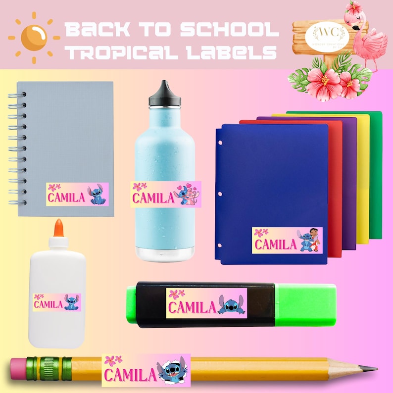 Tropical School Labels | Supplies Back to School Labels | Waterproof ...