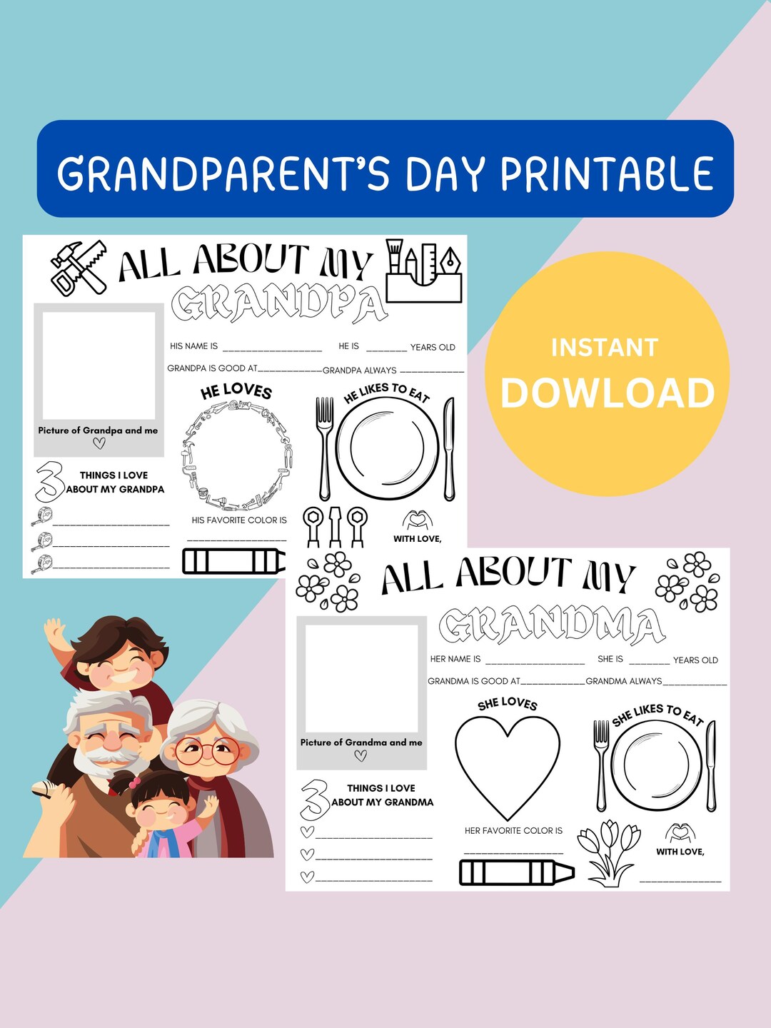 All About Grandma Printable,all About Grandpa Printable,last Minute ...