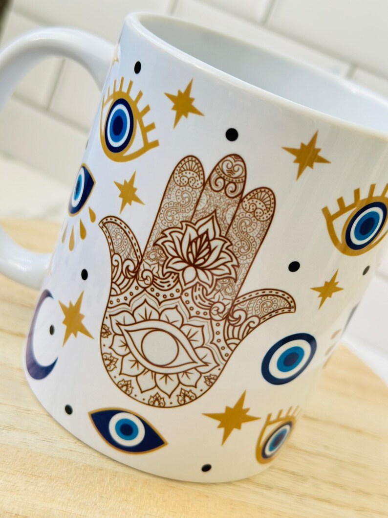 Evil Eye Mug/12oz Evil Eye Mug/hamsa Hand Mug/coffee Mug/personalized ...