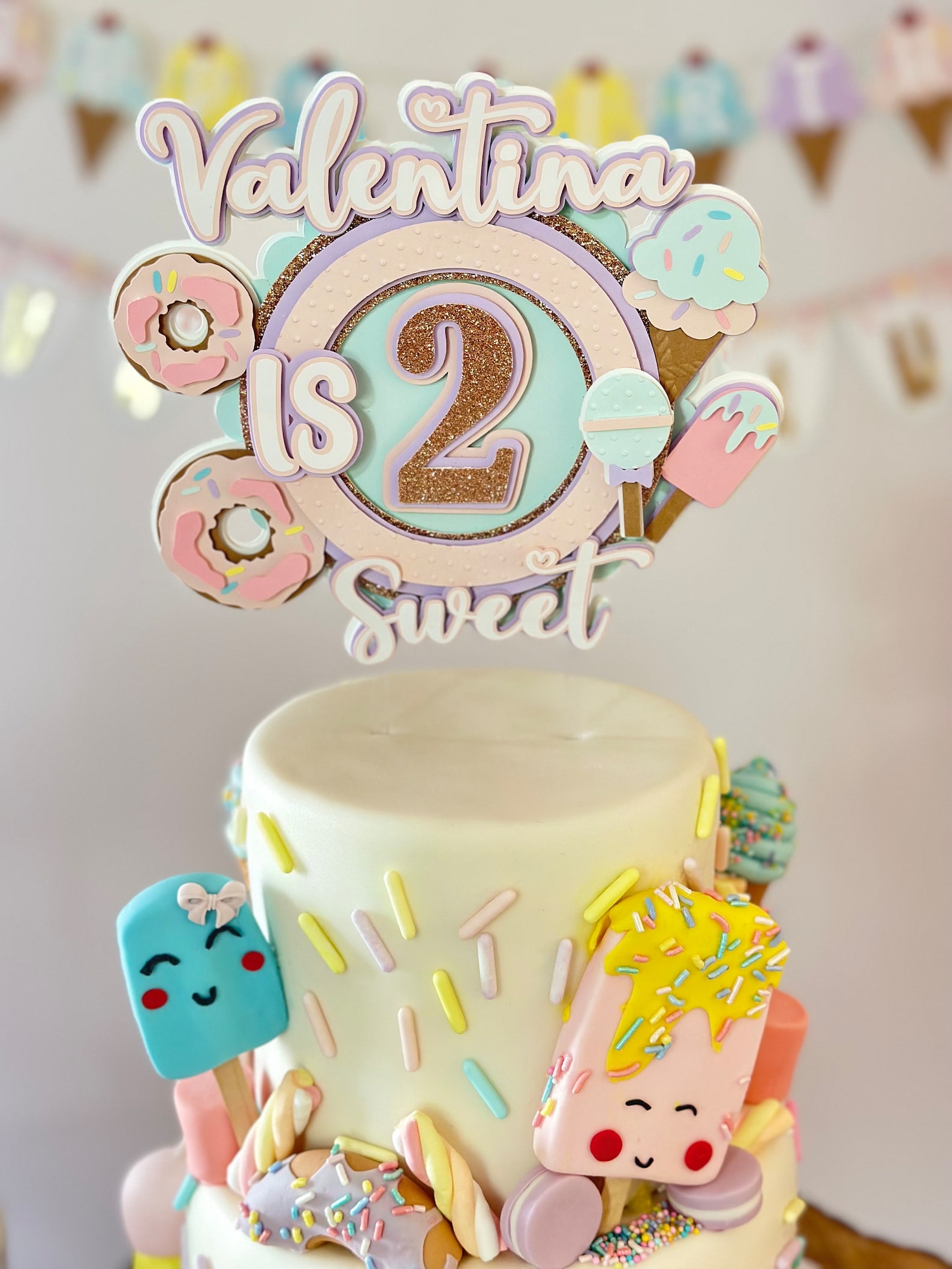 Two Sweet Cake Topper/two Sweet Theme Party/ice Cream Cake Topper/two ...