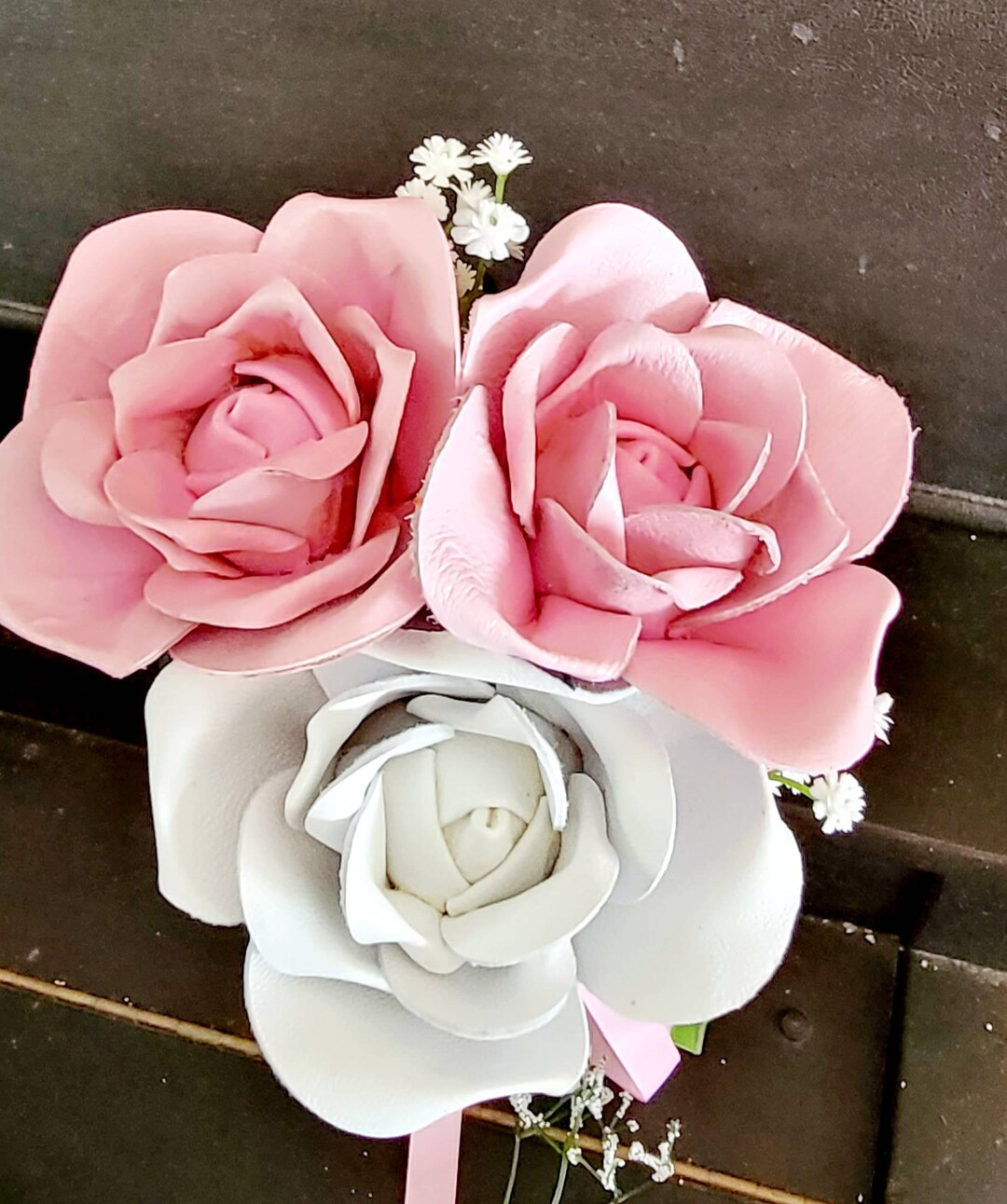 3rd Anniversary Gift, Pink Leather Flowers, Leather Rose Bouquet, 3 ...