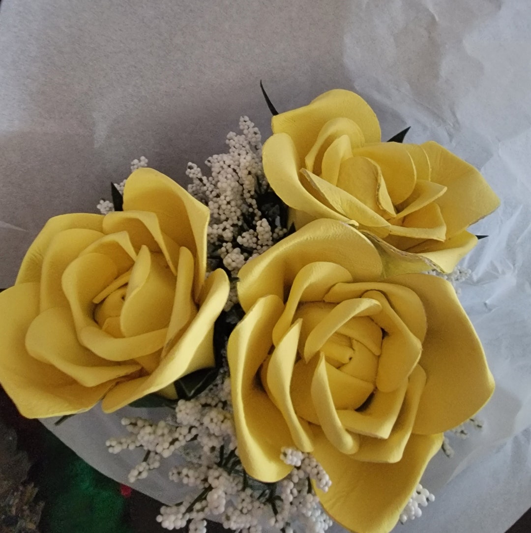 Leather Roses, 3rd Anniversary Gift, Yellow Roses - Etsy