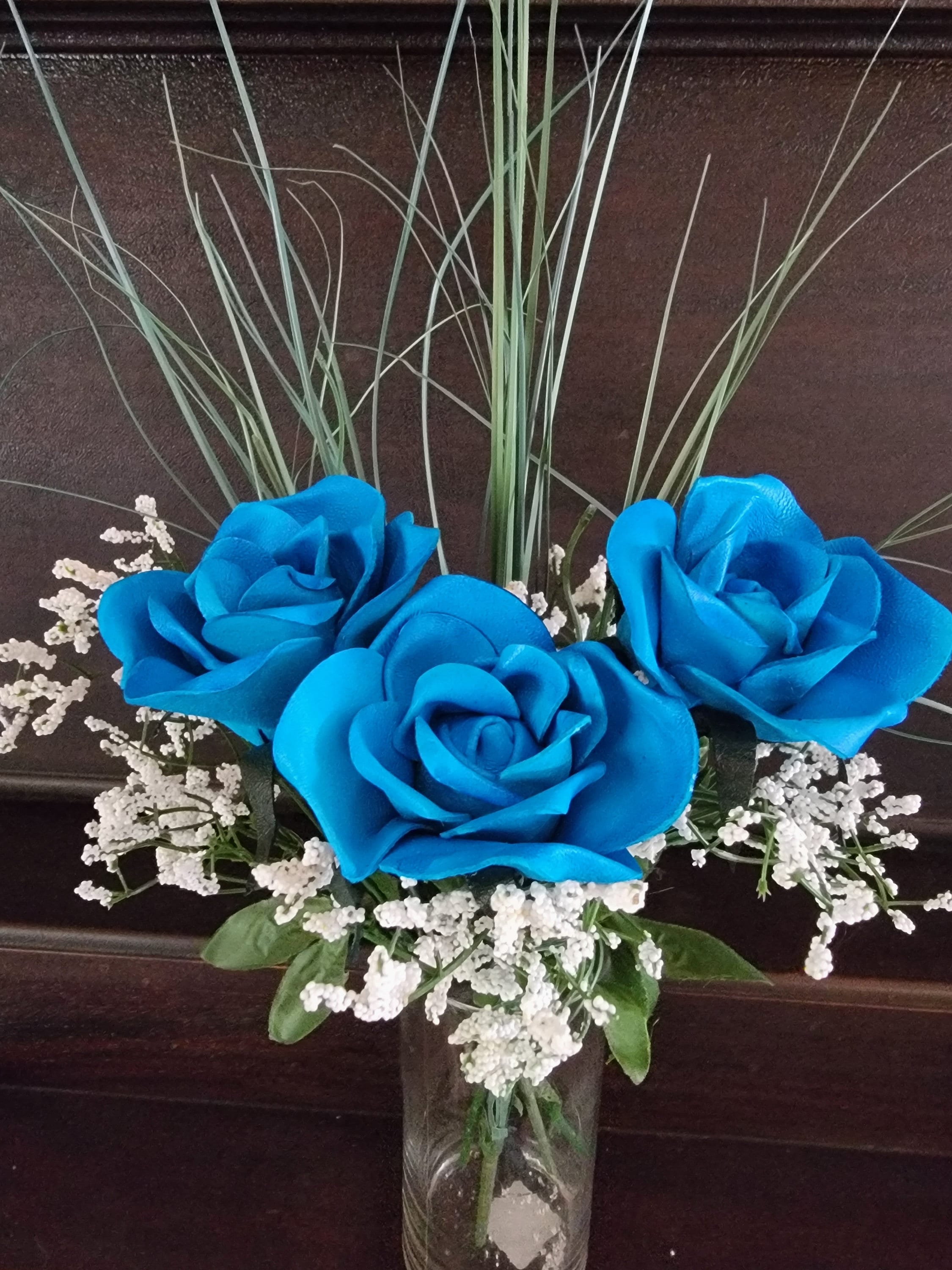 Leather Flowers 3rd Anniversary Gift Leather Roses Blue - Etsy